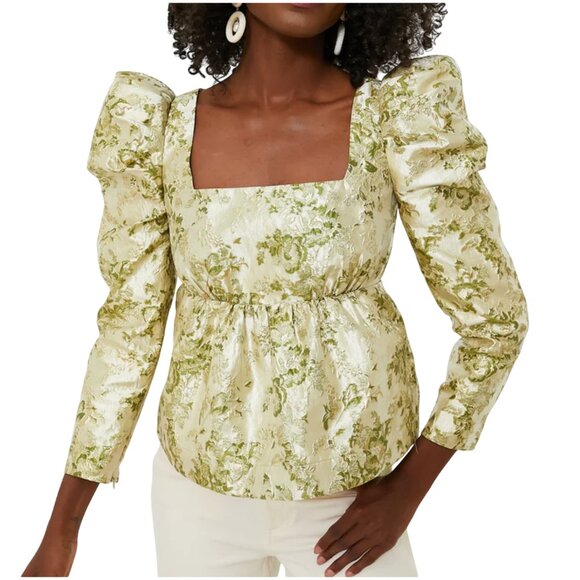 Tuckernuck | Tops | Tuckernuck Green Jacquard Bridgerton Blouse S Small ...
